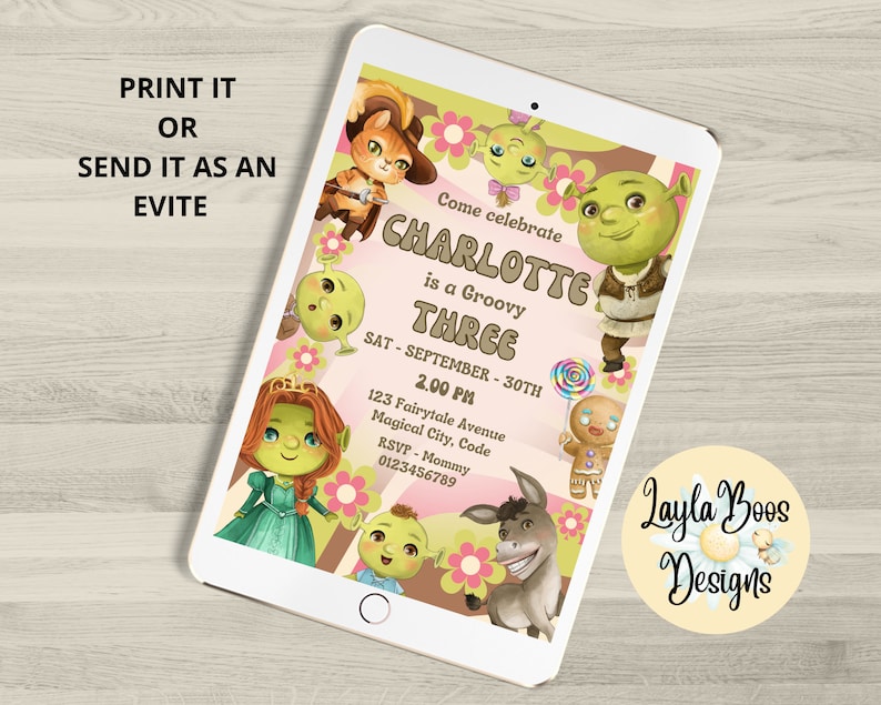 Girls Groovy Shrek Birthday Invitation, Shrek Mobile Text Invite, Shrek ...