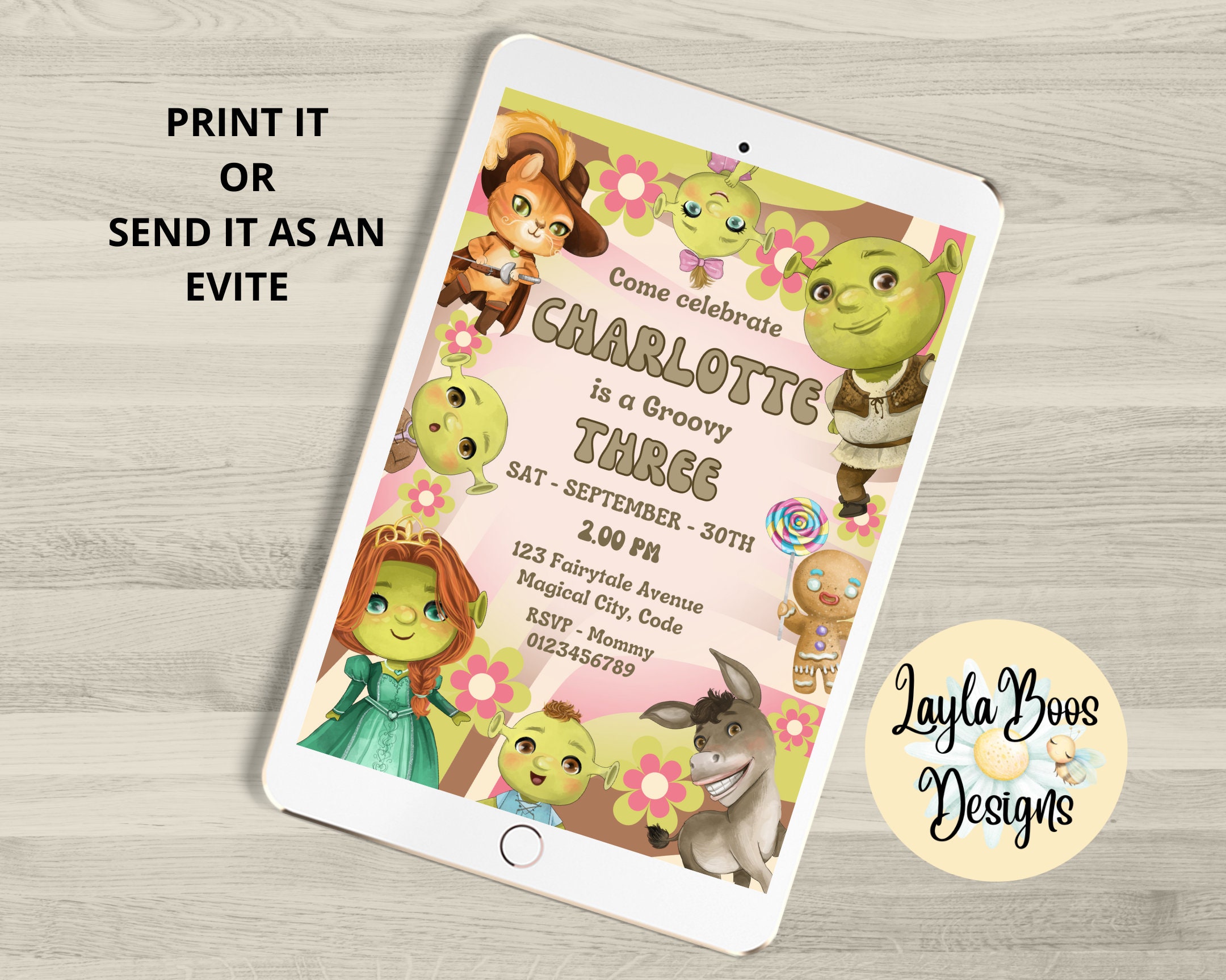 Girls Groovy Shrek Birthday Invitation, Shrek Mobile Text Invite, Shrek ...