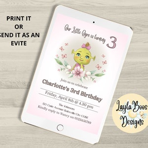Girls Shrek Birthday Invitation, Butterfly Birthday Invitation, Ogre ...