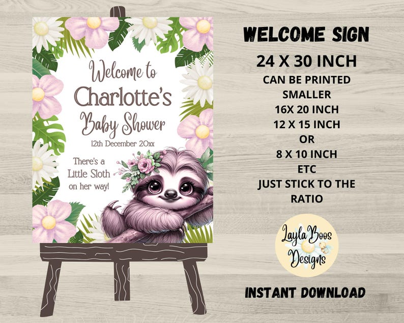 Sloth Baby Shower Welcome Sign: Editable Template (digital Download) - Etsy