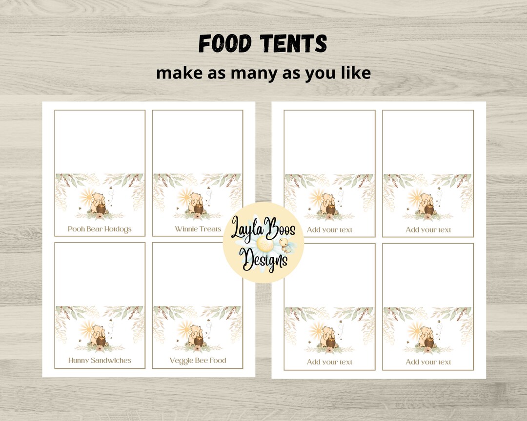 Vintage Winnie Food Tent Labels: Classic Party Decor (digital Download ...