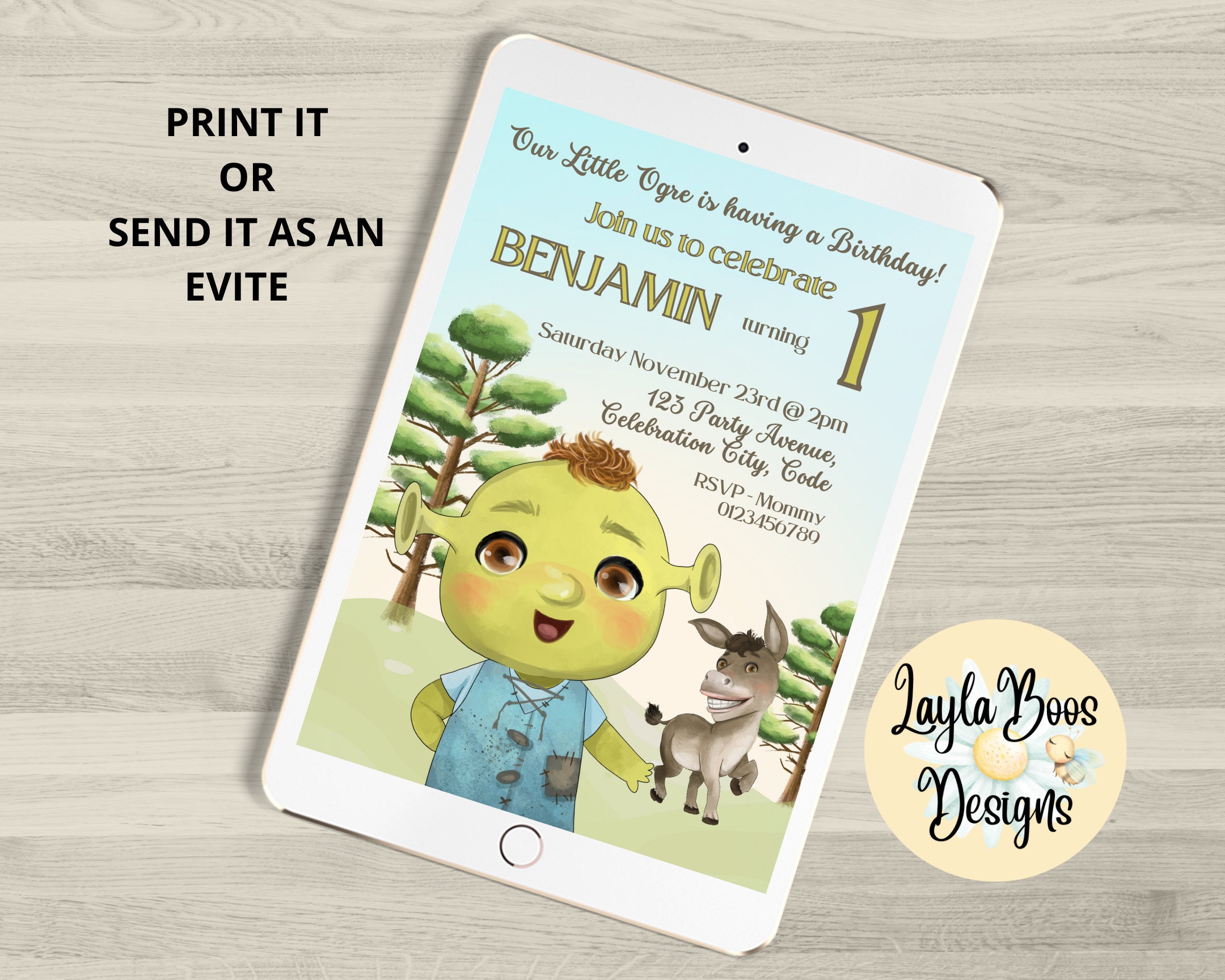 Boys Shrek 1st Birthday Invitation Boys 1st Birthday Shrek - Etsy