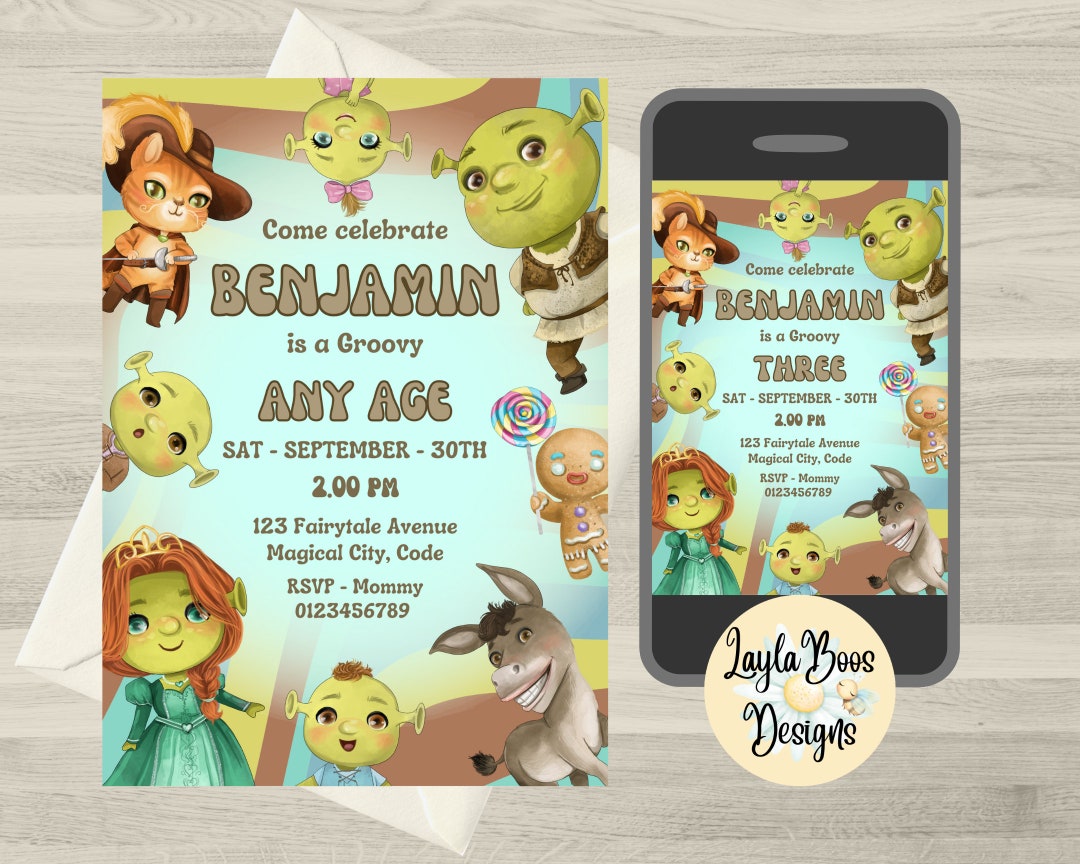 Boys Groovy Shrek Birthday Invitation, Shrek Mobile Text Invite, Shrek ...