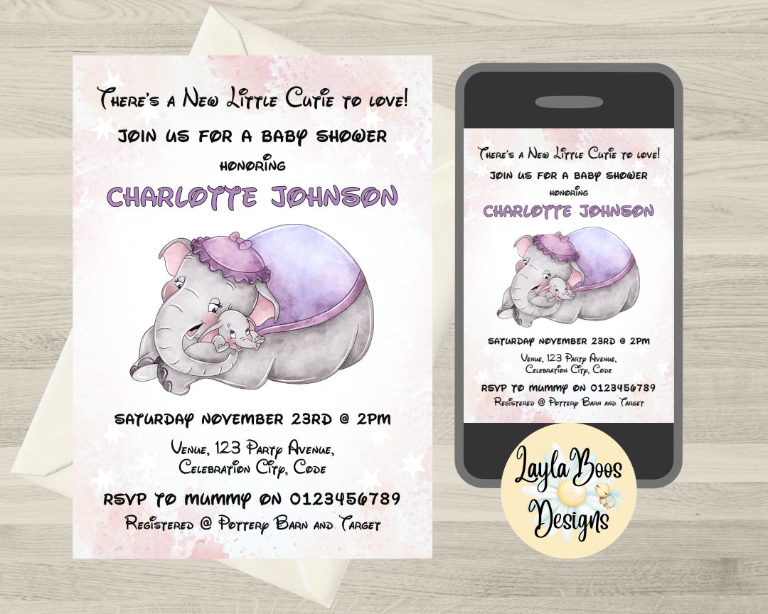 Girls Dumbo Baby Shower Invitation, Dumbo Baby Shower Invite, Dumbo ...