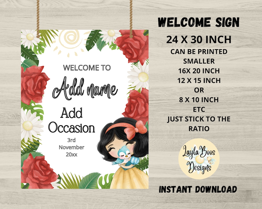 Snow White Welcome Sign, Baby Princess Welcome Sign, Baby Shower ...