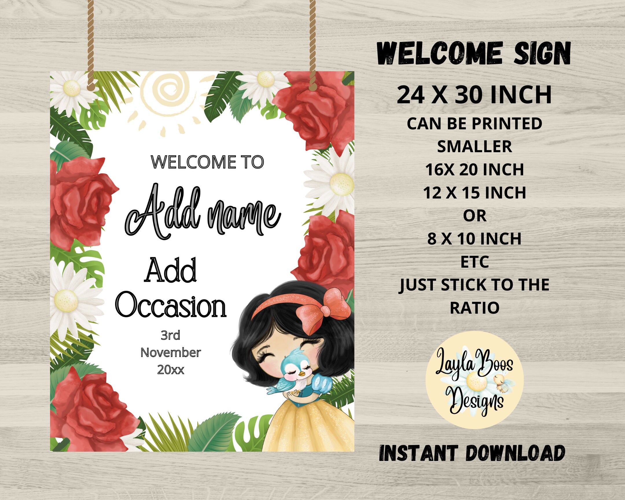 Snow White Welcome Sign: Princess Baby Shower, Birthday (digital ...