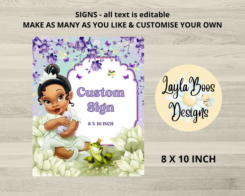 Baby Tiana Custom Signs, Princess and Frog Custom Signs, Tiana Party ...