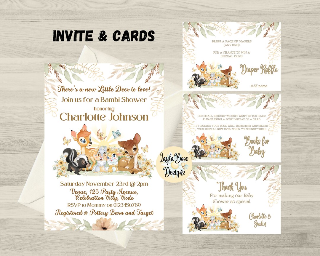Bambi Baby Shower Invitation Bundle, Bambi Baby Shower Invite and Cards ...