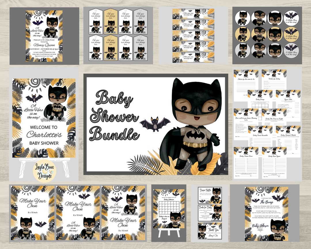 African American Bat Boy Baby Shower Invitation Bundle (digital ...