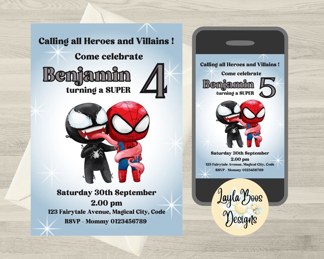 Boys Hero and Villain Birthday Invitation, Editable Any Age Heroes and ...