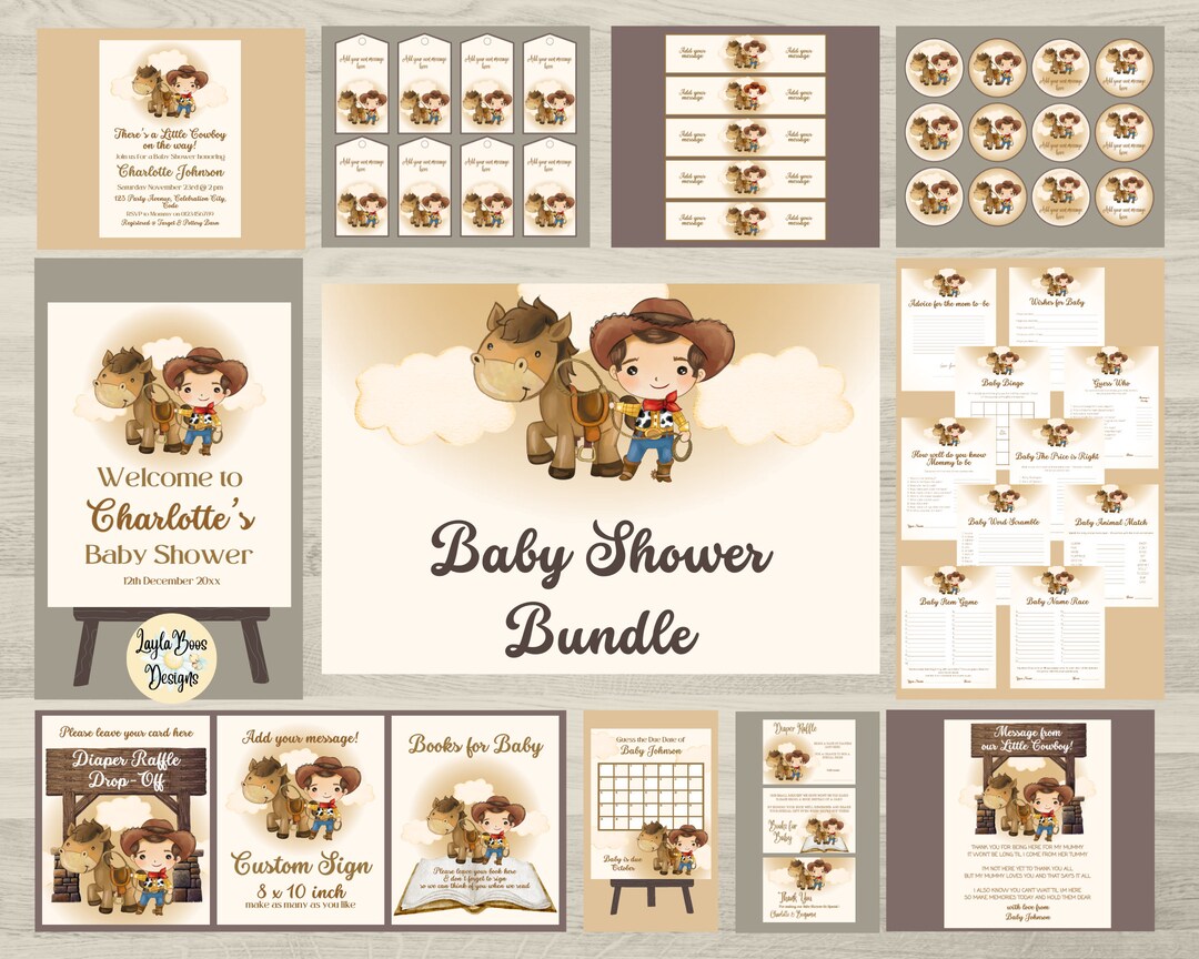 Boys Cowboy Baby Shower Bundle, Western Baby Shower Complete Bundle ...