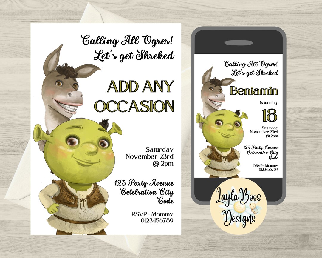 Let's Get Shreked Birthday Invitation, Mans Any Age Birthday Invitation ...