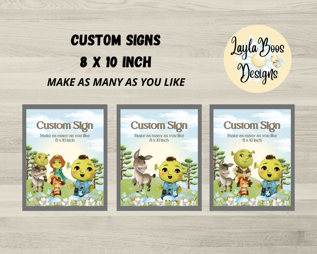 Shrek Custom Signs, Boys Shrek Party Signs, Shrek Baby Shower Signs ...
