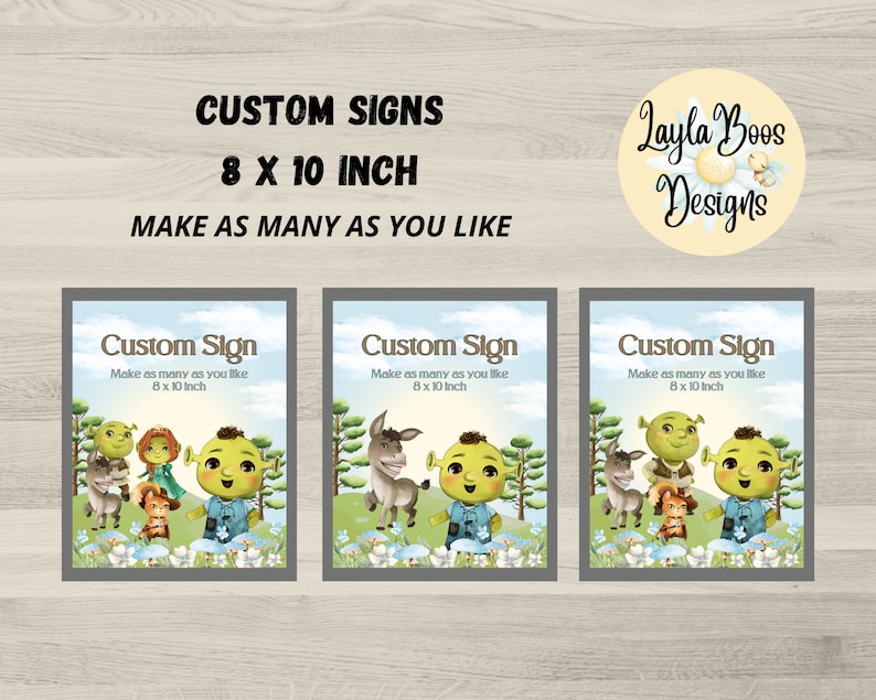 Shrek Custom Signs, Boys Shrek Party Signs, Shrek Baby Shower Signs ...