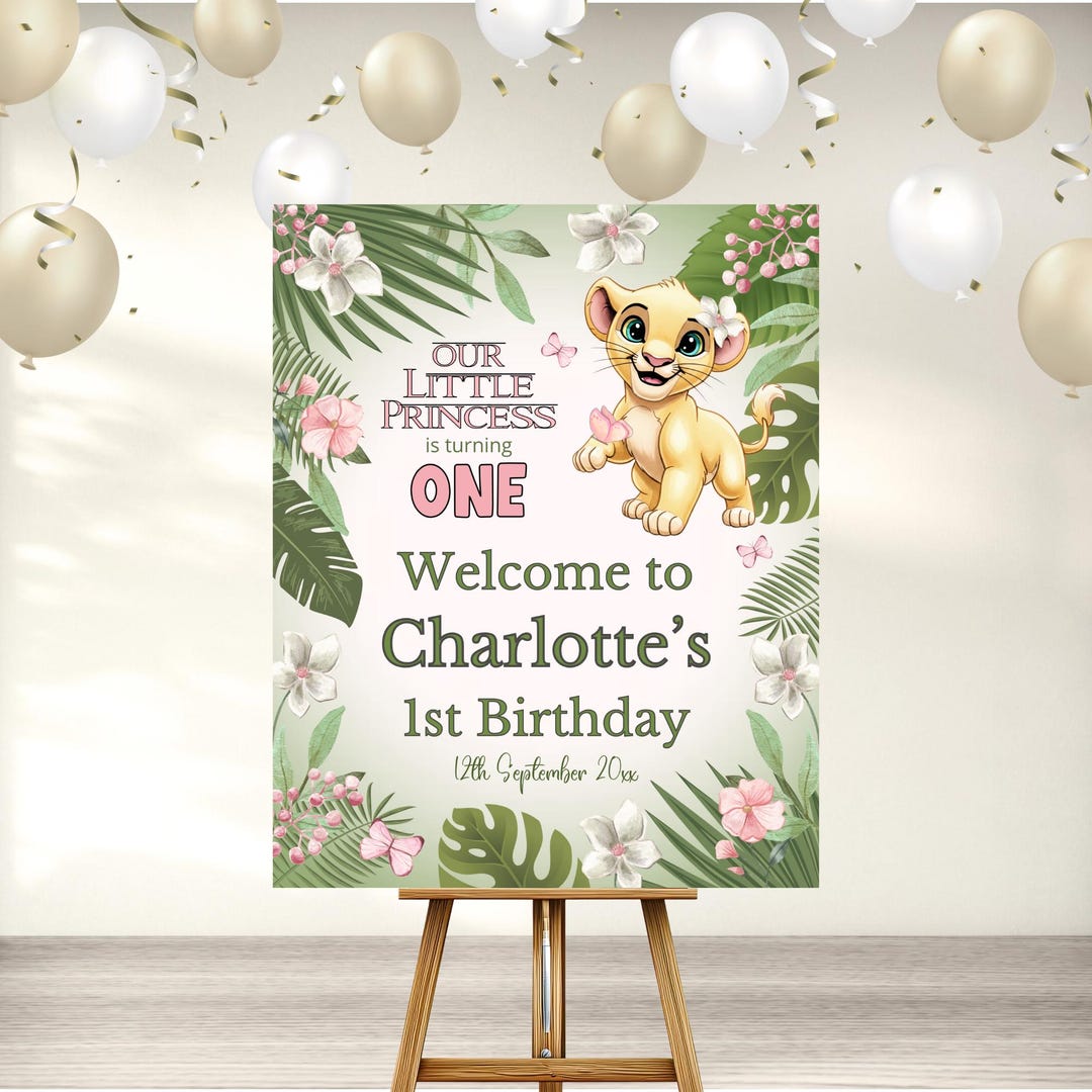 Girls Pink Nala Birthday Welcome Sign, Girls Lion King Décor, Printable ...
