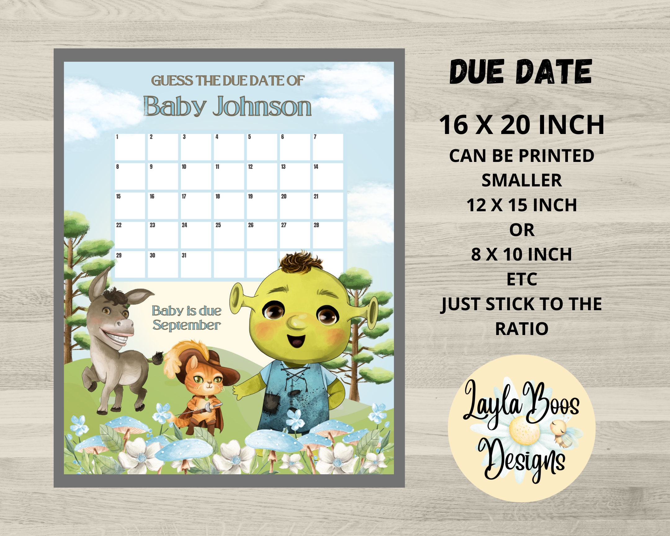 Boys Shrek Baby Shower Guess the Due Date Shrek Baby Shower - Etsy