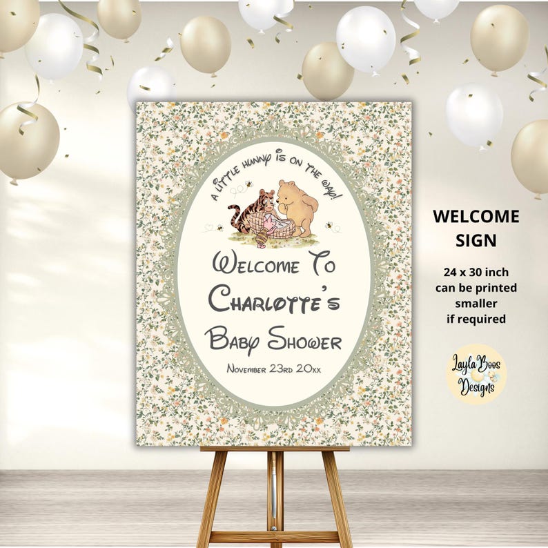 Vintage Winnie the Pooh Baby Shower Bundle: Printable Canva Templates ...