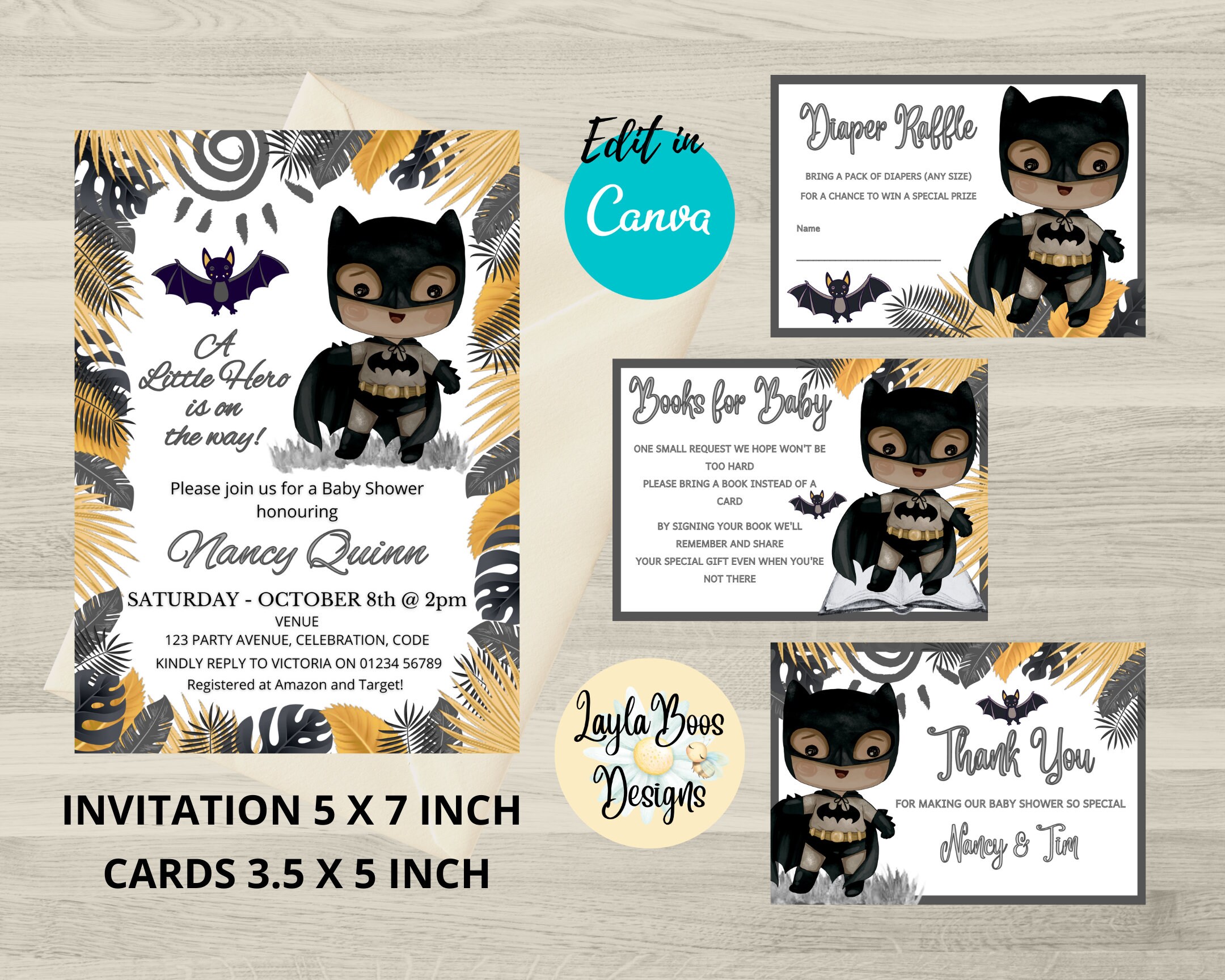 African American Bat Boy Baby Shower Invitation Bundle (digital ...