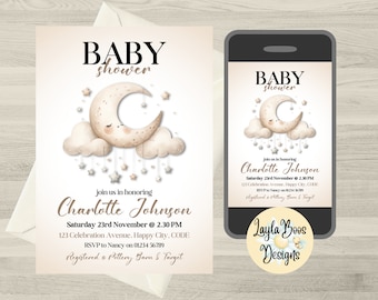 Over the Moon Baby Shower Invitation. Minimalistic Baby Shower Invite ...