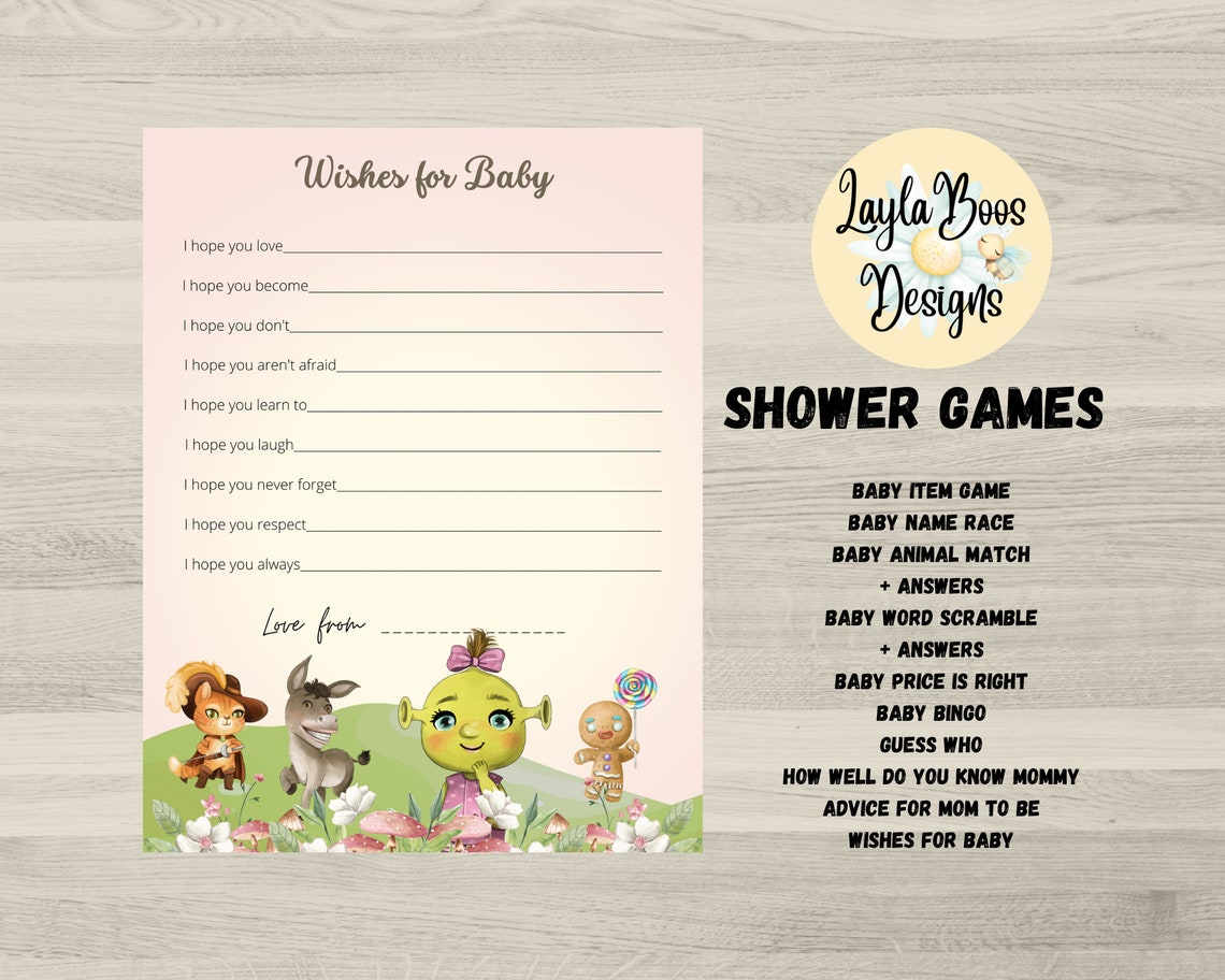 Girls Shrek Baby Shower Games Baby Shrek Shower Games Shrek - Etsy