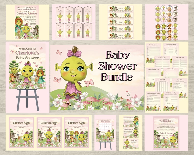 Girls Shrek Baby Shower Invitation Bundle (digital Download) - Etsy