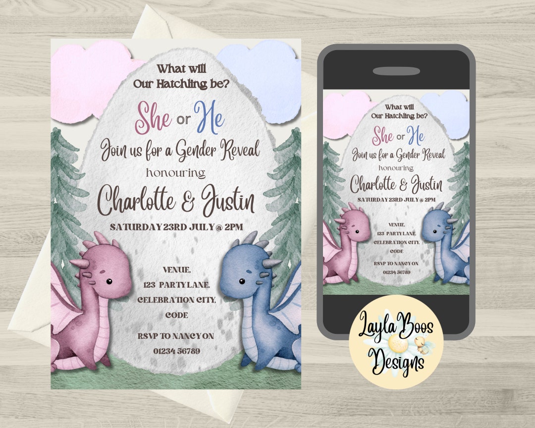 Dragon Gender Reveal Invitation: Modern Evite (digital Template) - Etsy