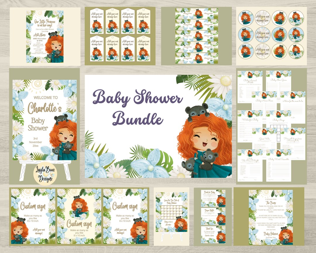 Merida Baby Shower Bundle, Brave Princess Baby Shower Invitation Bundle ...