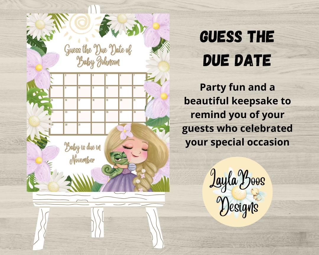 Rapunzel Baby Shower Decor, Rapunzel Guess the Due Date, Baby Rapunzel ...