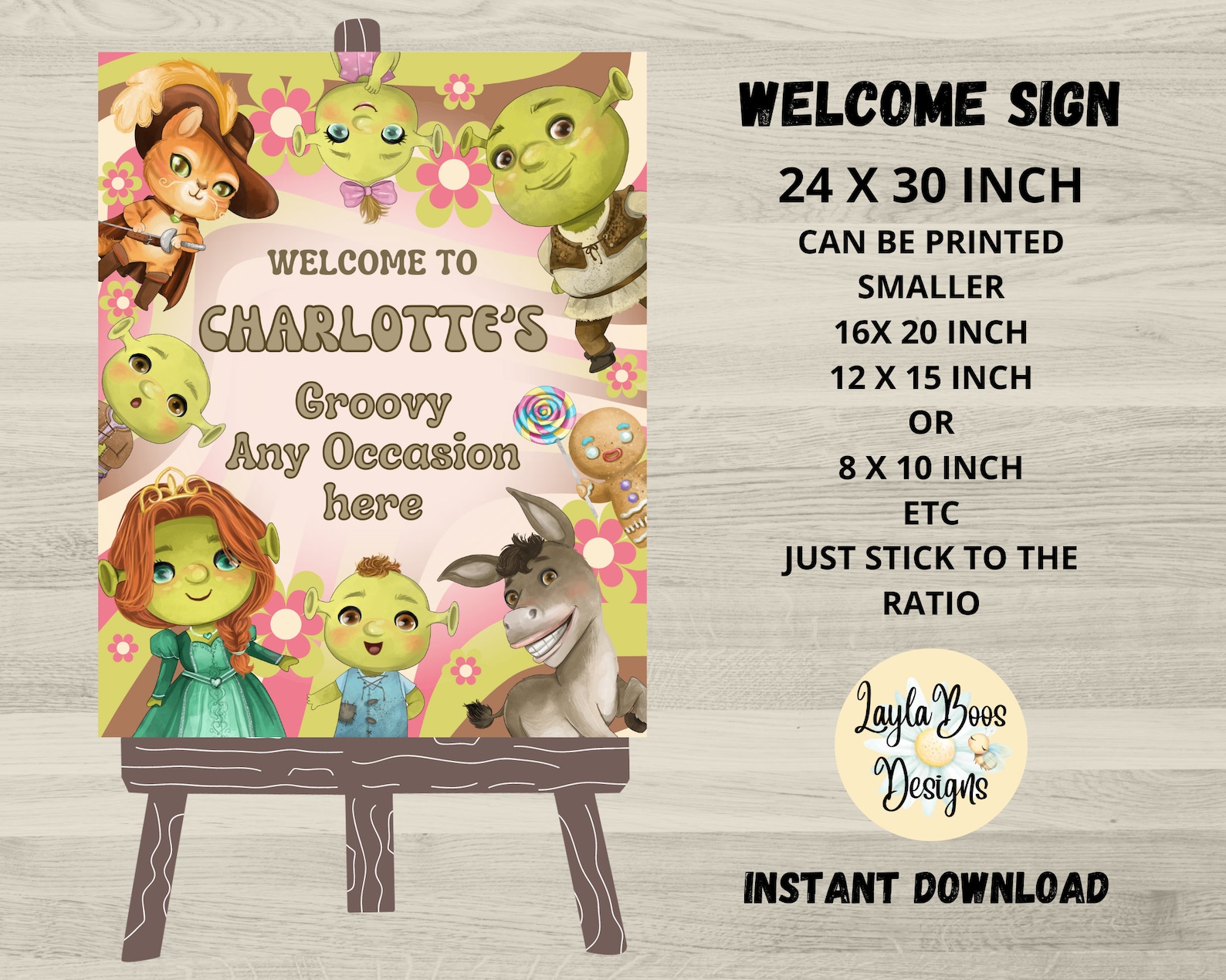 Editable Groovy Shrek Welcome Sign: Printable Birthday Decor (instant ...