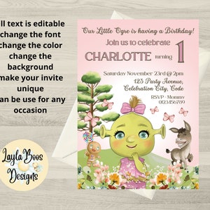 Girls Shrek 1st Birthday Invitation: Fairytale Invite (digital Template ...