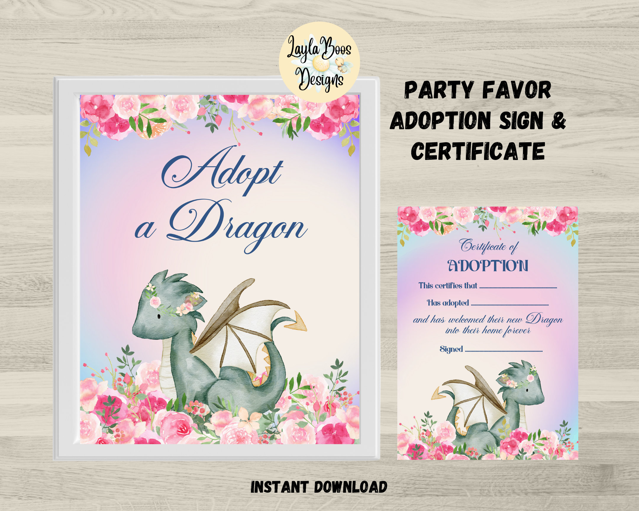 Girls Adopt a Dragon Sign Adopt a Dragon Certificate Dragon - Etsy