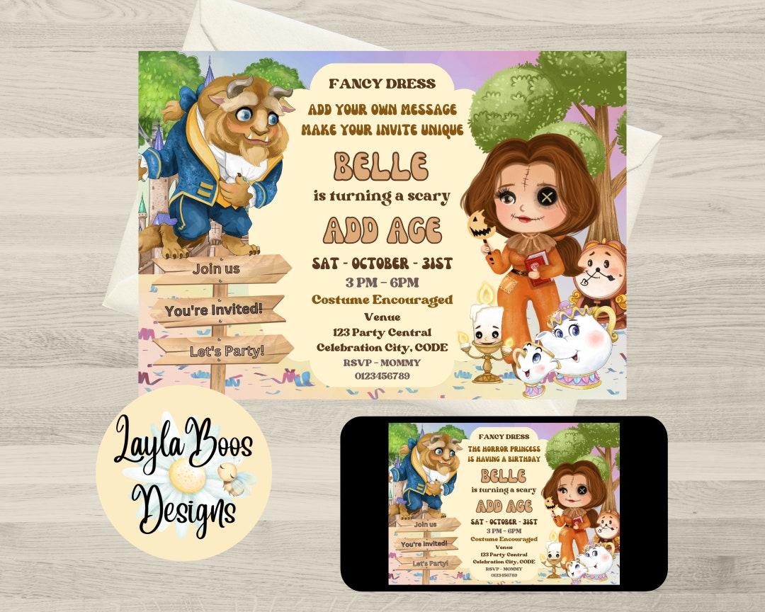 Scary Belle Birthday Invitation, Horror Birthday Invite, Beauty and the ...