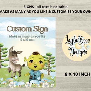 Shrek Custom Signs, Boys Shrek Party Signs, Shrek Baby Shower Signs ...