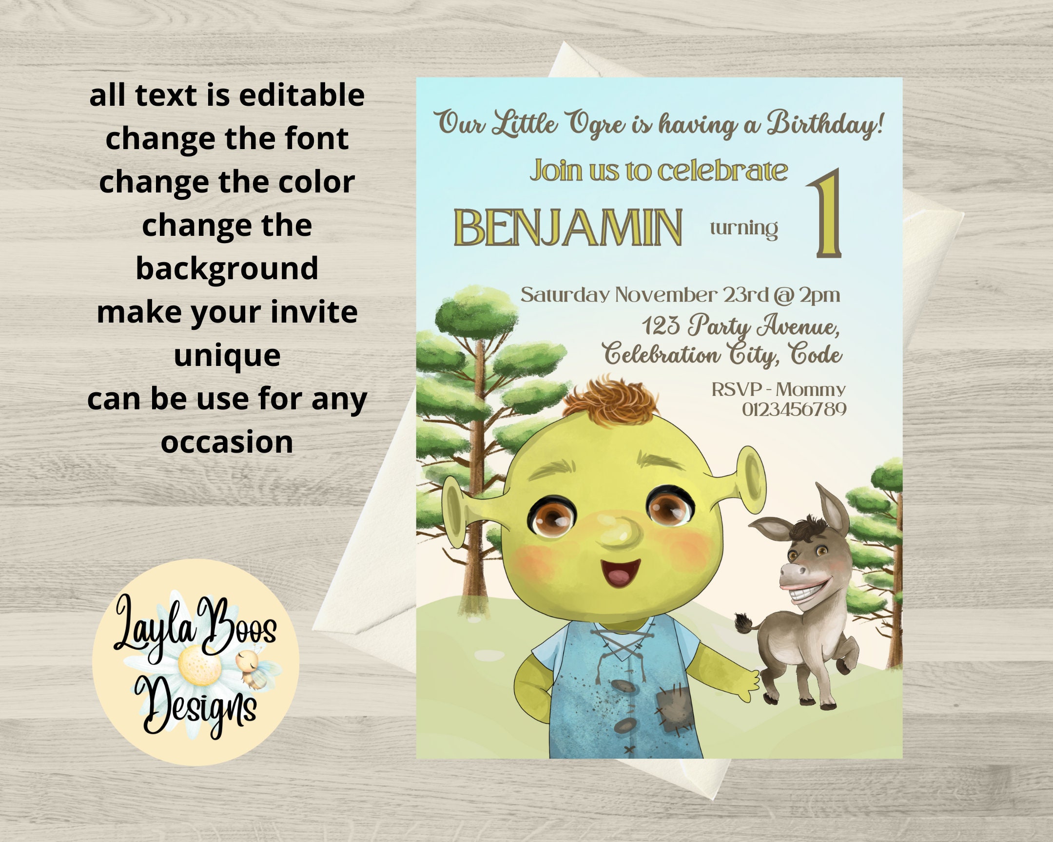 Boys Shrek 1st Birthday Invitation Boys 1st Birthday Shrek - Etsy