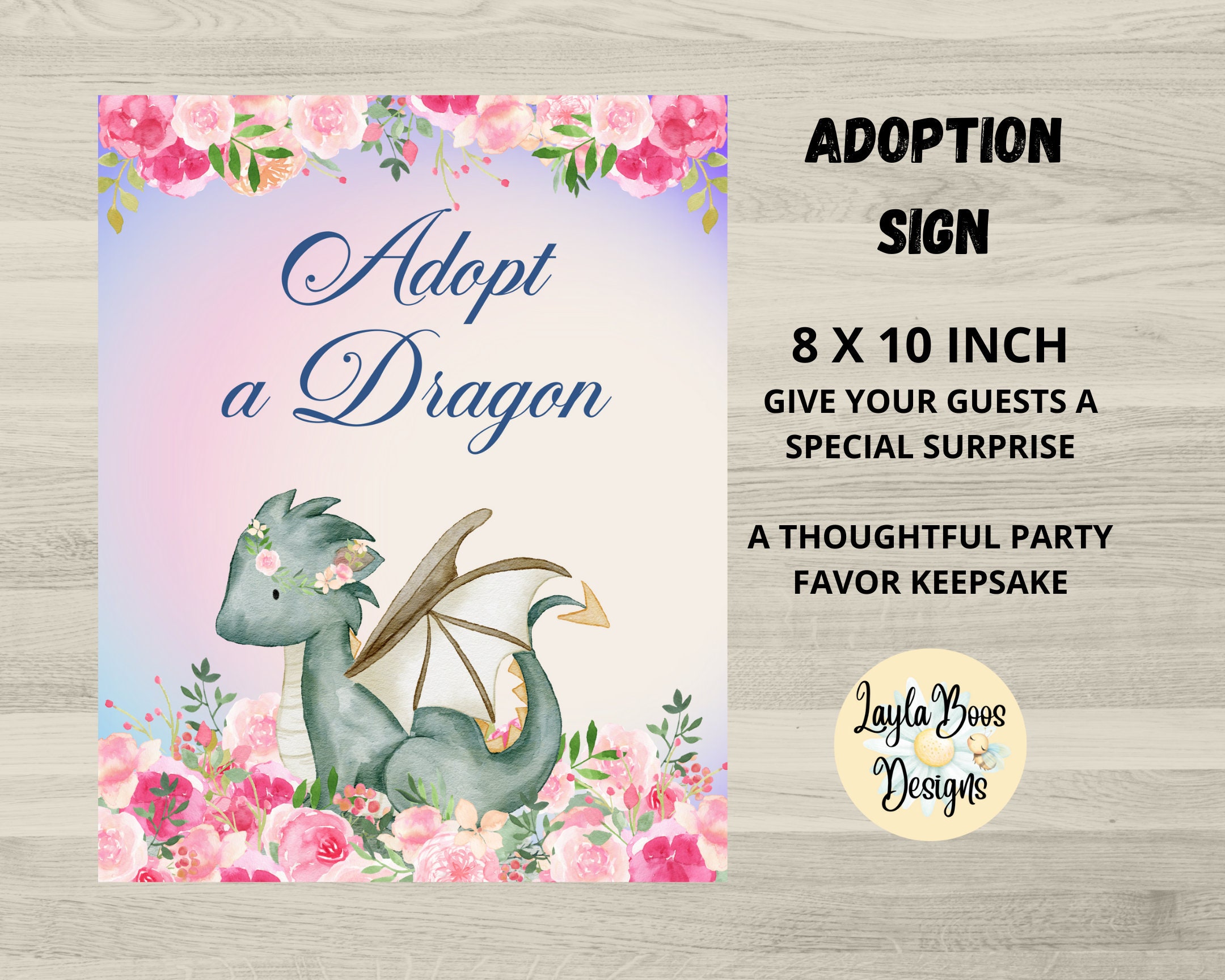Girls Adopt a Dragon Sign Adopt a Dragon Certificate Dragon - Etsy