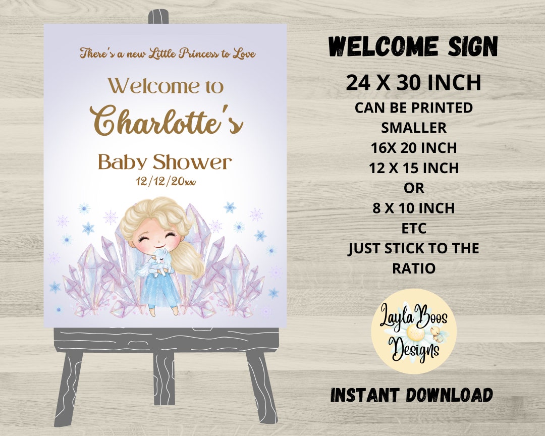 Frozen Baby Shower Welcome Sign, Princess Elsa Shower Welcome, Girls ...