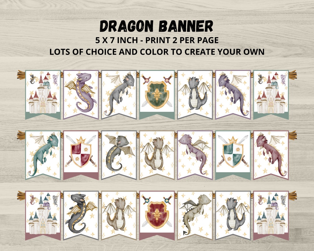 Mythical Dragon Party Banner: Editable Dragon Bunting (digital Download ...