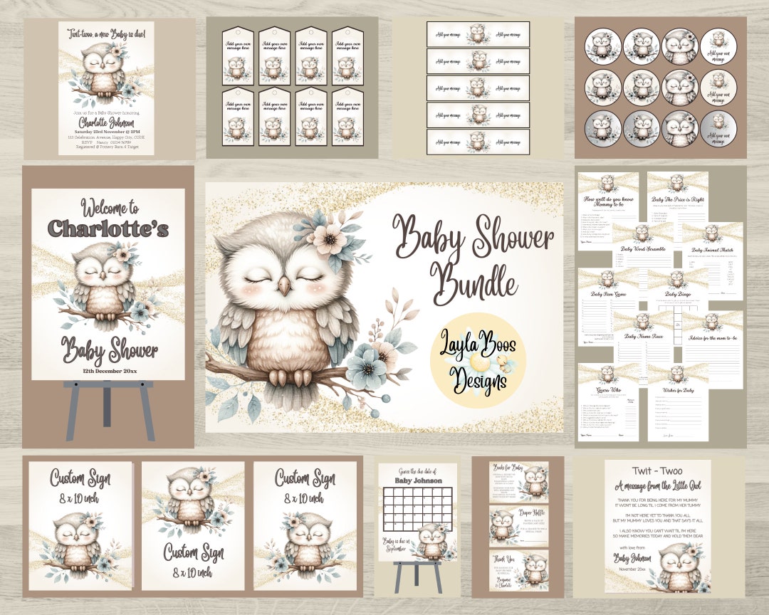 Gender Neutral Boho Baby Shower Bundle, Owl Baby Dragon Shower ...