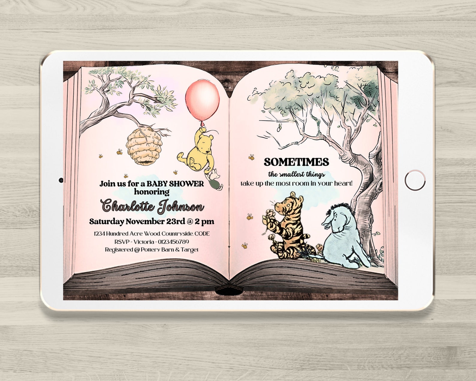 Editable Girls Classic Winnie Storybook Invitation, Storybook Winnie ...
