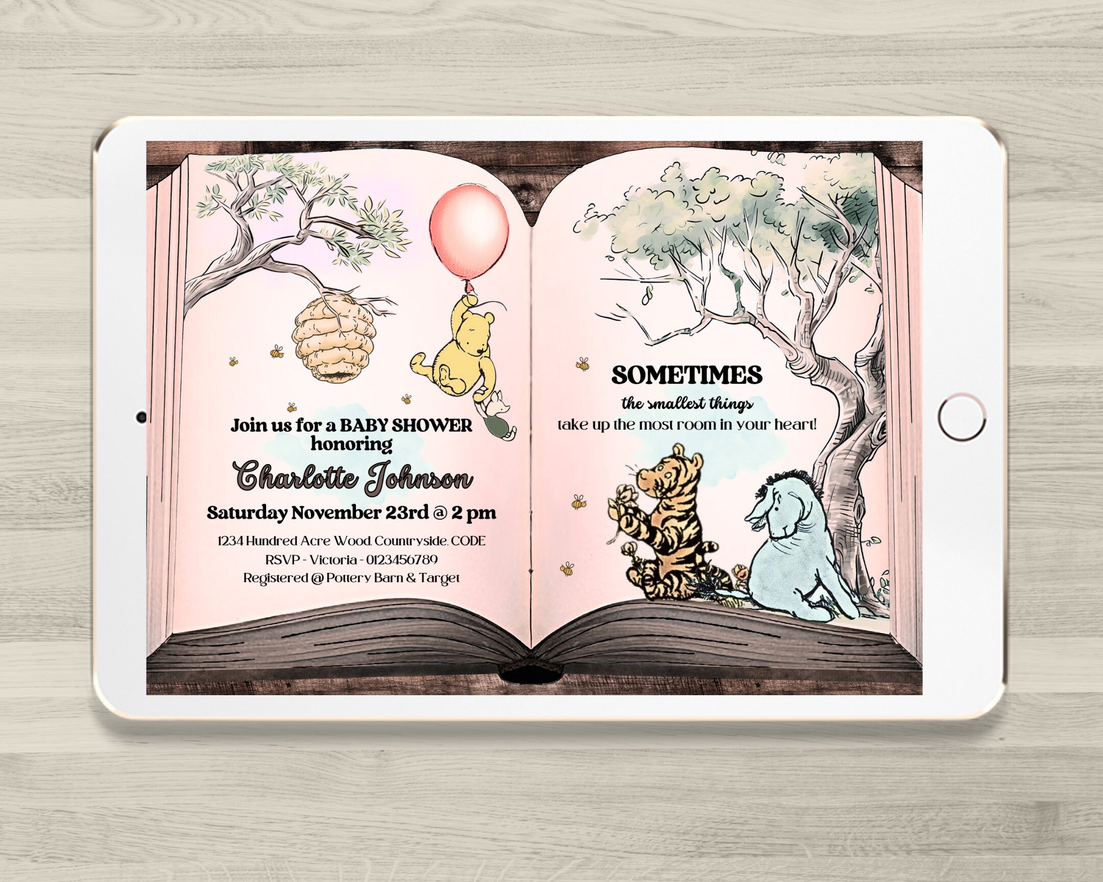 Editable Girls Classic Winnie Storybook Invitation, Storybook Winnie ...