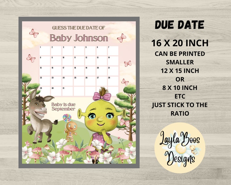 Shrek Baby Shower Game: Guess the Due Date (digital Template) - Etsy