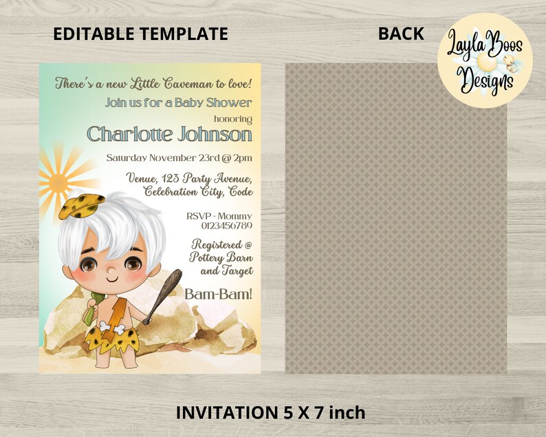 Bam Bam Baby Shower Invitation, Flintstones Baby Shower Invite, Bamm ...