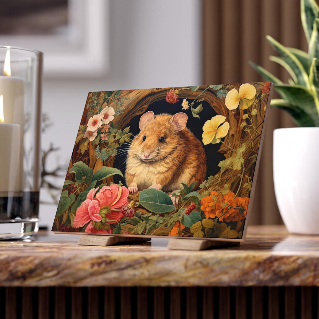 Hamster Ceramic Tile - William Morris Inspired Dwarf Hamster Ceramic ...