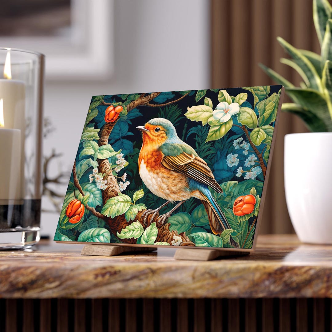 Robin Ceramic Tile - William Morris Inspired Robin Ceramic Plaque, 19th ...