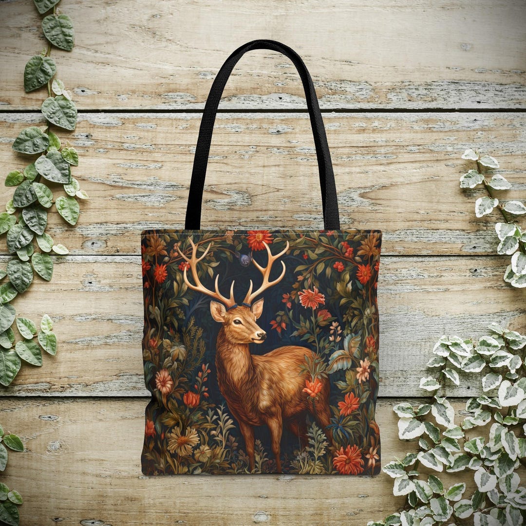 Deer Tote Bag - William Morris Inspired Shoulder Tote, Buck Handbag ...