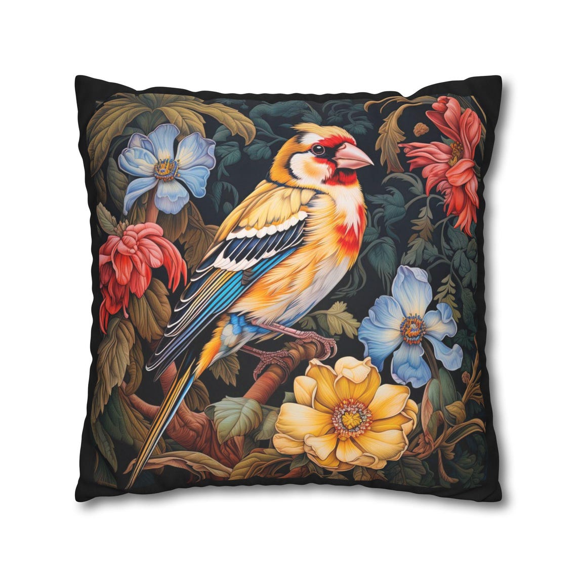 Goldfinch Pillow, William Morris Inspired Bird, Bloomcore Cushion ...