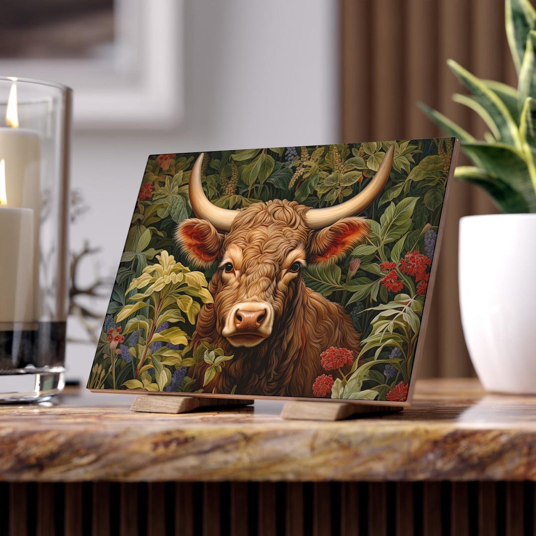 Ox Ceramic Tile William Morris Inspired Bullock Tile Mural, Vintage ...
