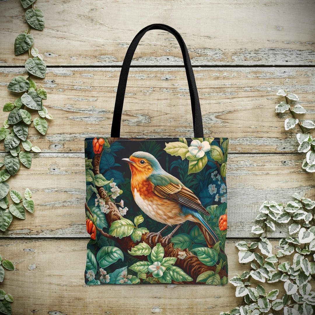 Robin Tote Bag - William Morris Inspired Shoulder Tote, Fairycore Bird ...