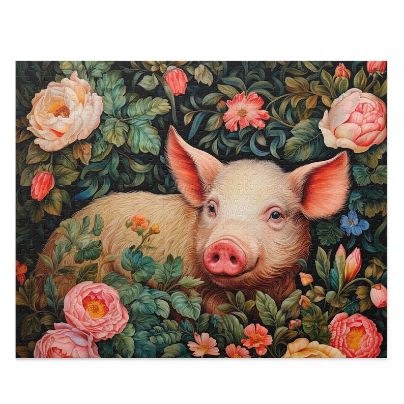 Pig Jigsaw Puzzle, William Morris Inspired Hog, Bloomcore Boar Game ...