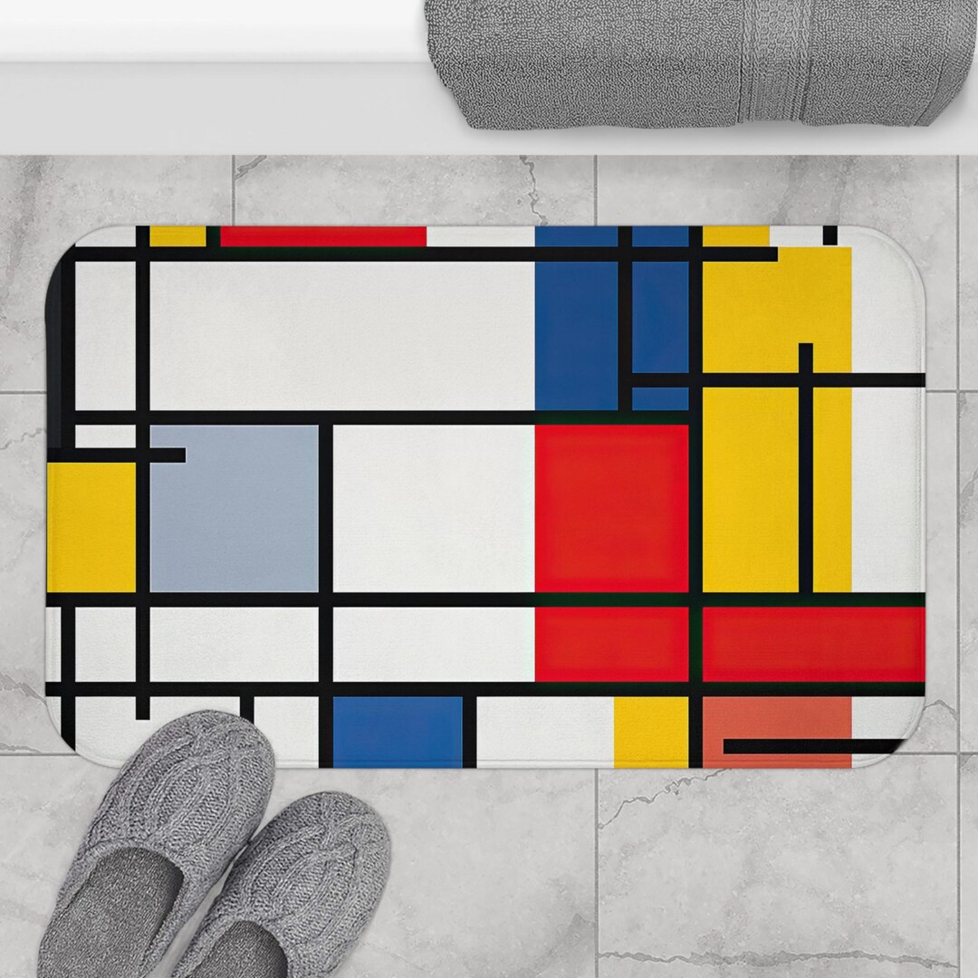 Expressionism Bath Mat, Cubism Design Inspired by Piet Mondrian, Non ...